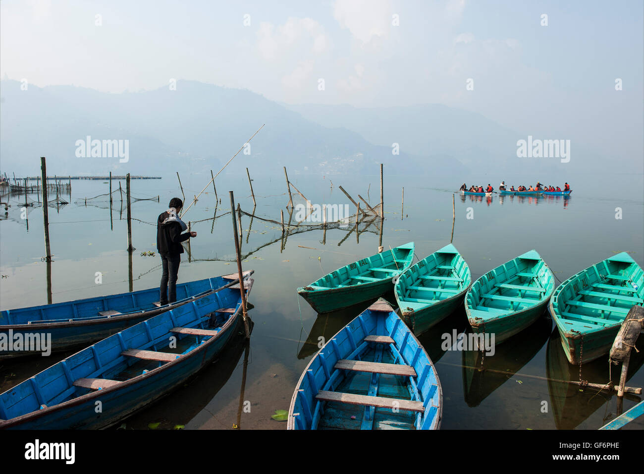 Nepal, Pokhara, local lake, boats Stock Photo - Alamy