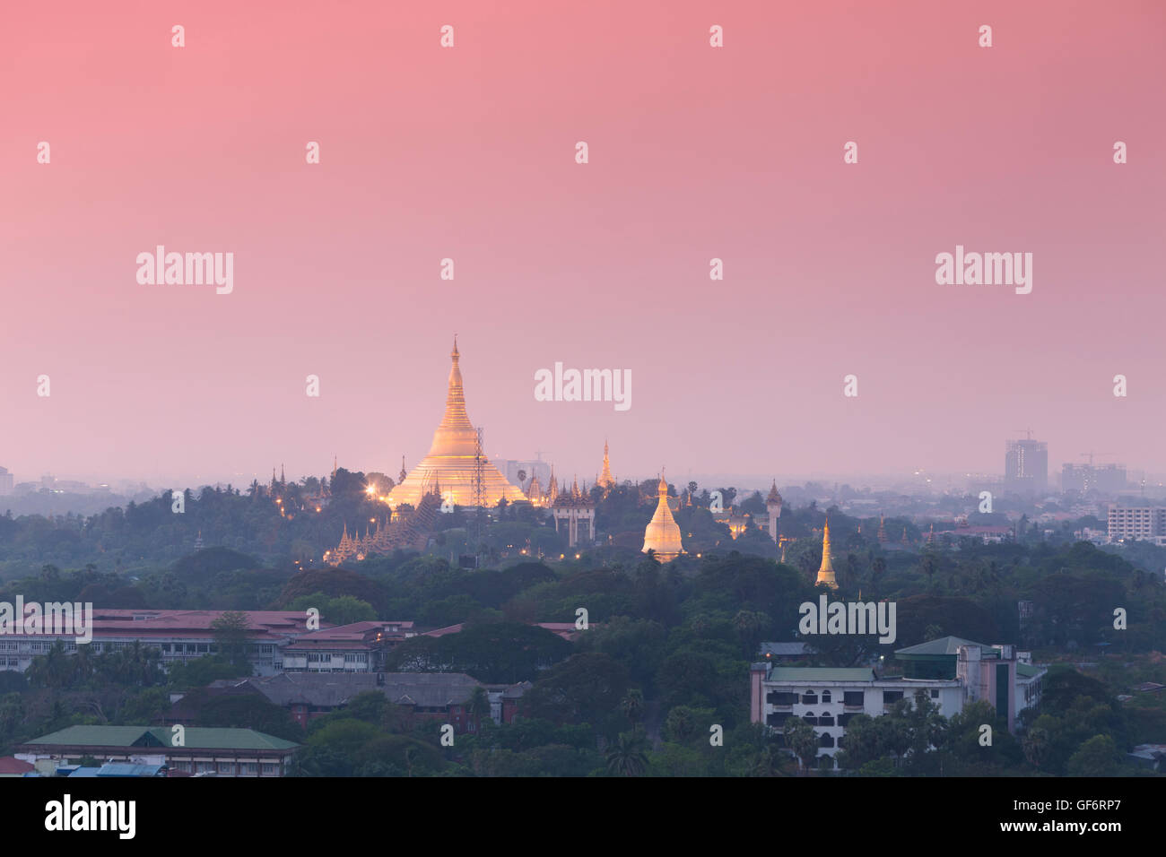View of Shwedagon pagoda at sunset, Yangon, Myanmar Stock Photo - Alamy