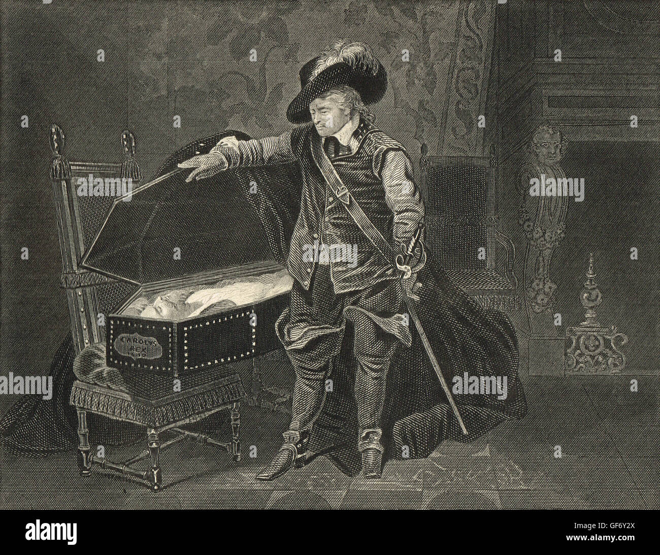 Oliver Cromwell viewing the dead body of King Charles I, 1649 Stock ...