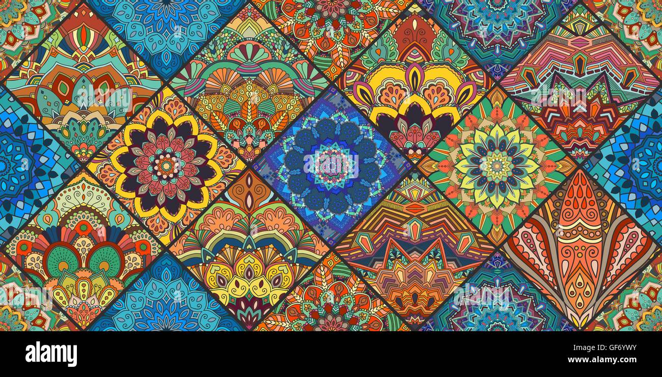 Orange square tile boho pattern hi-res stock photography and images - Alamy