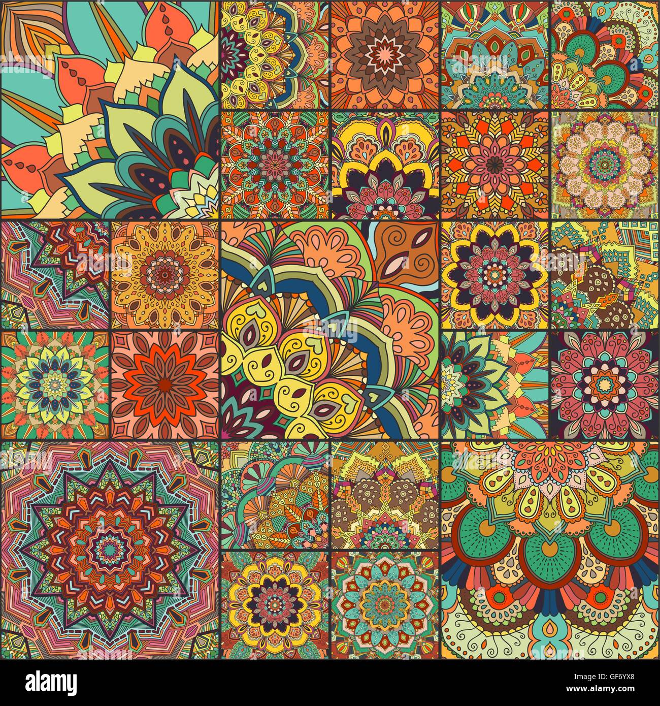 Orange square tile boho pattern Stock Vector Images - Alamy