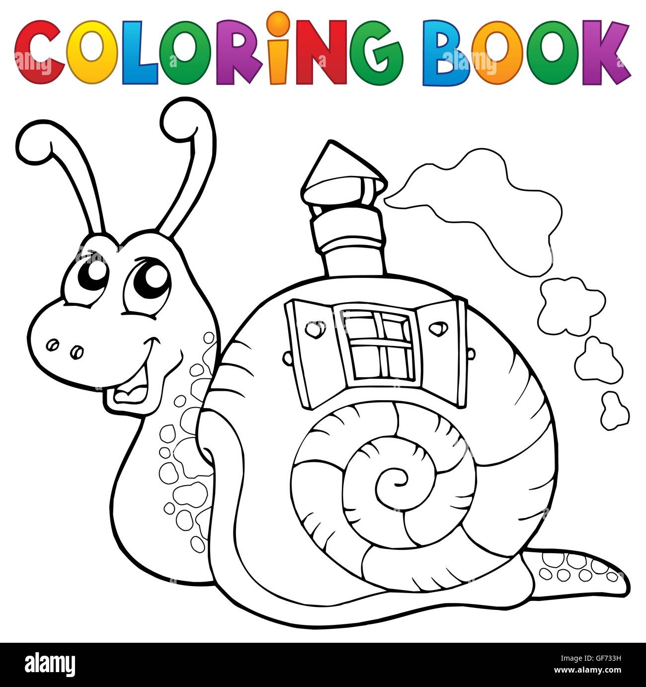 Coloring book snail with shell house - picture illustration Stock Photo ...