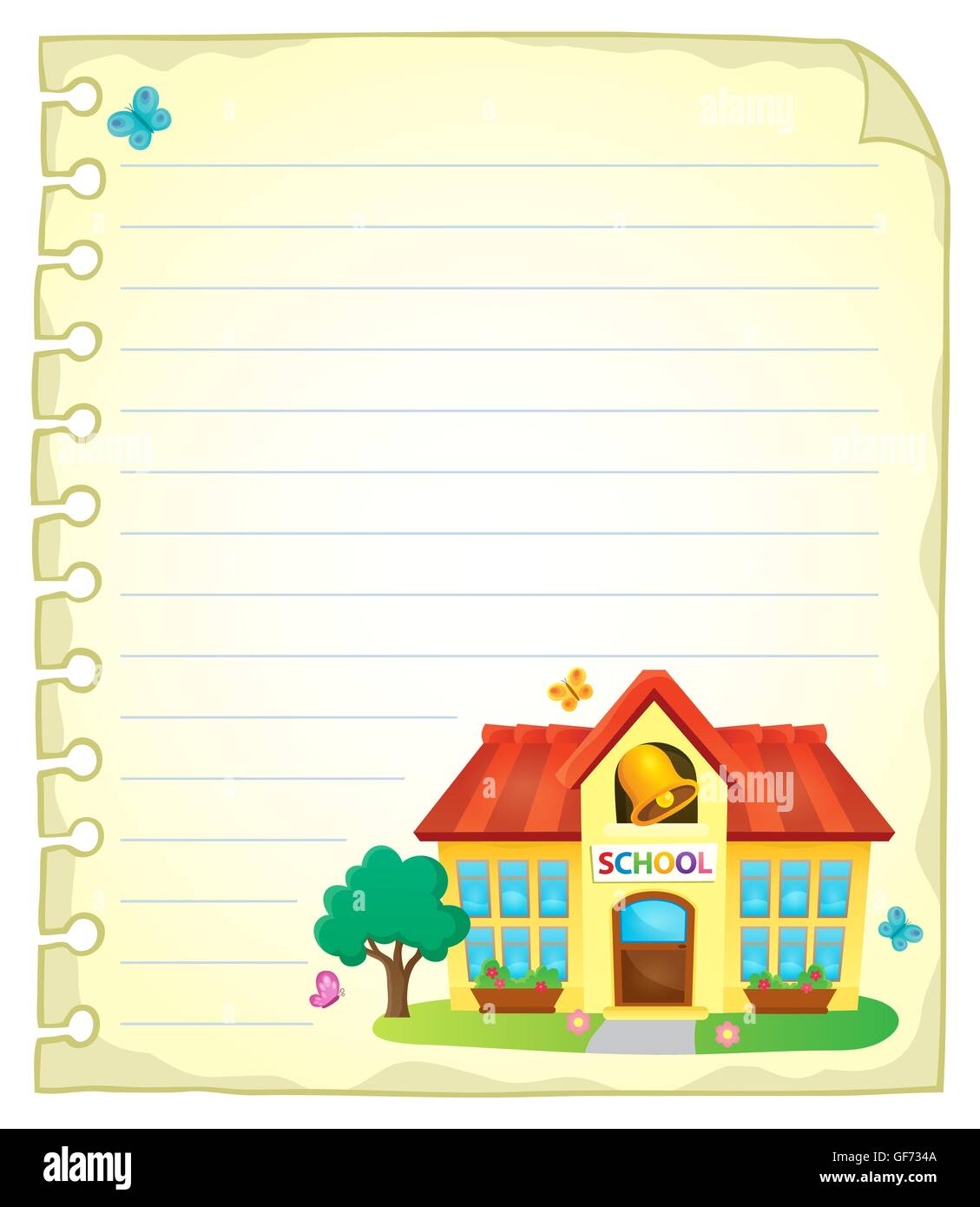 Notepad page with school building 1 - picture illustration Stock Photo ...