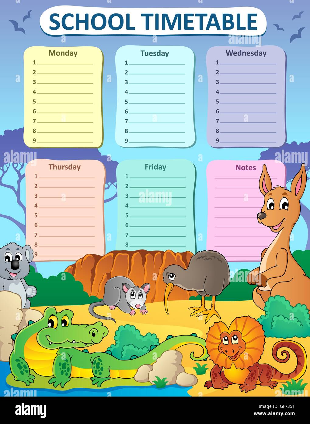 Weekly school timetable composition 3 - picture illustration Stock ...