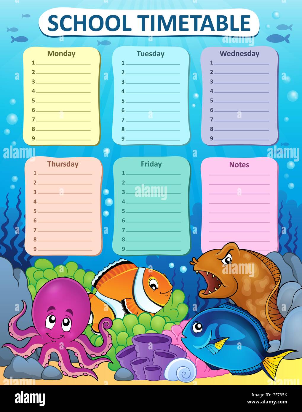 Weekly school timetable thematics 1 - picture illustration Stock Photo ...