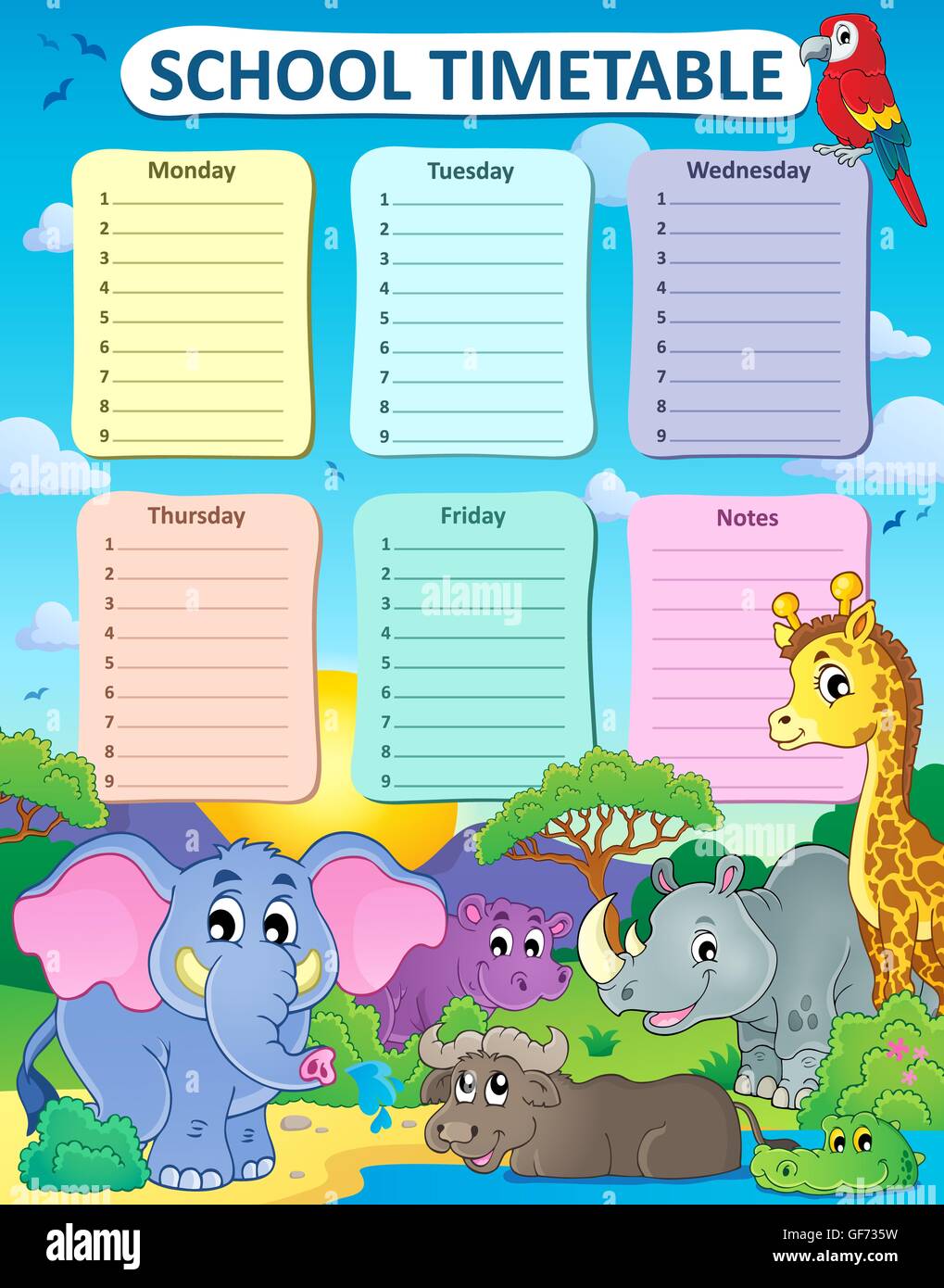 Weekly school timetable thematics 4 - picture illustration Stock Photo ...
