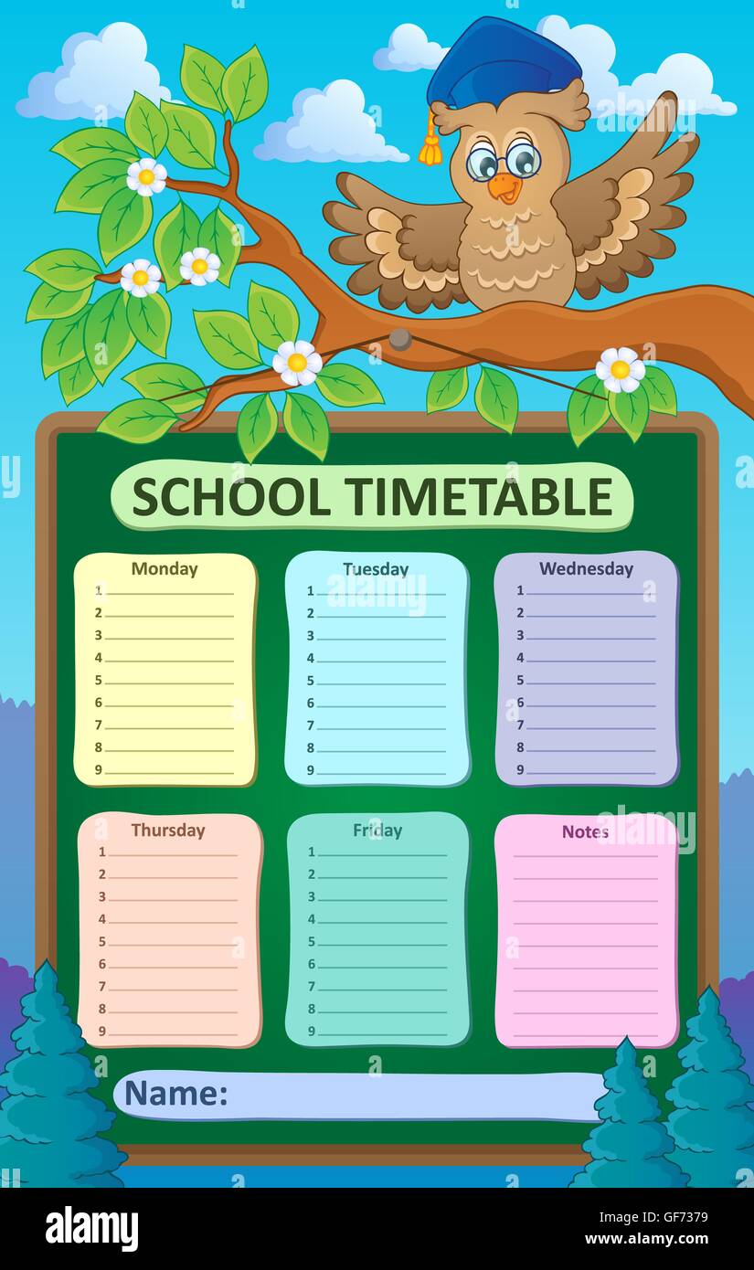 Weekly school timetable topic 1 - picture illustration Stock Photo - Alamy