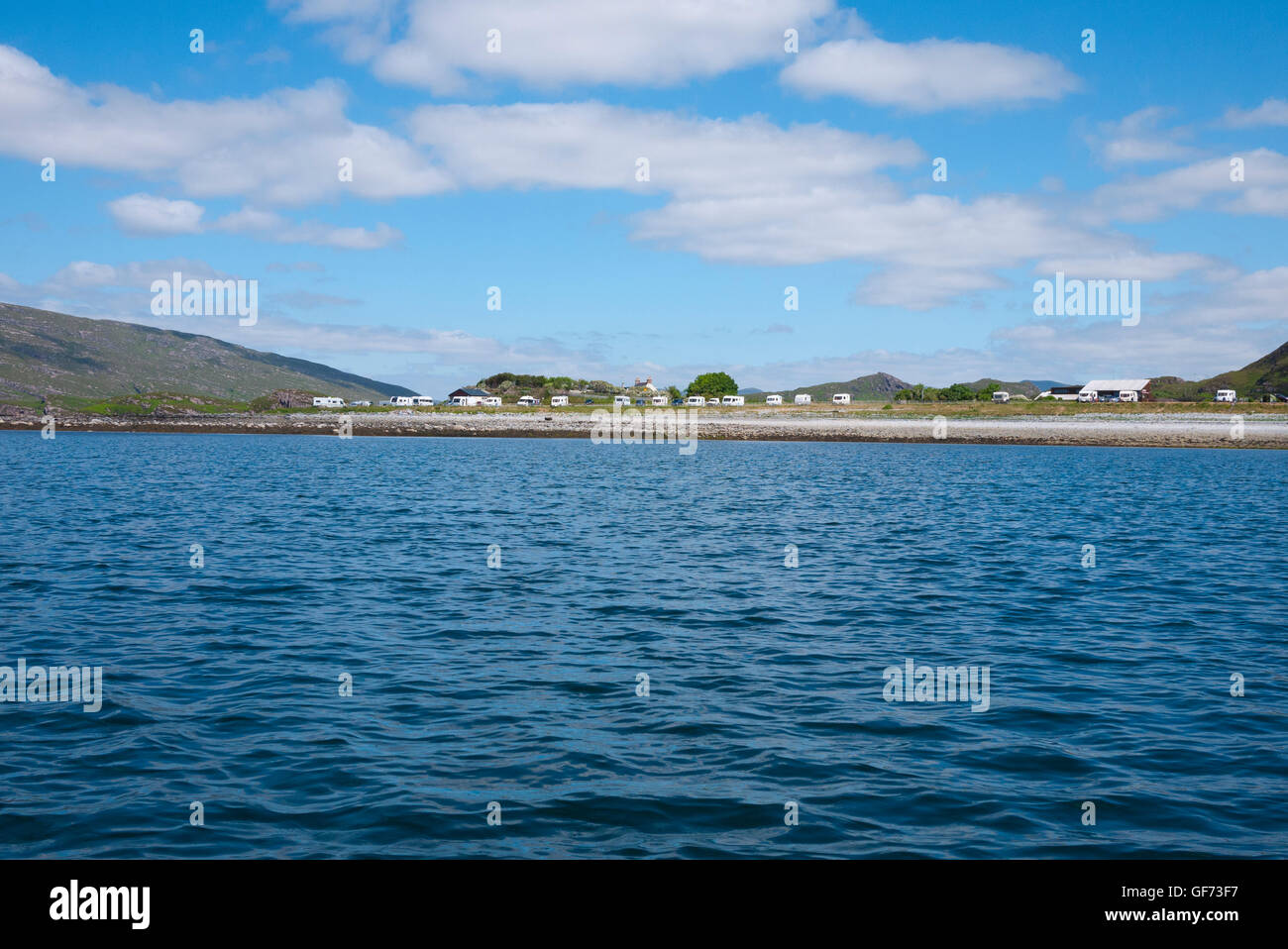 Campsite at Ardmair from Loch Canaird, Ardmair,Highland, Scotland, UK ...