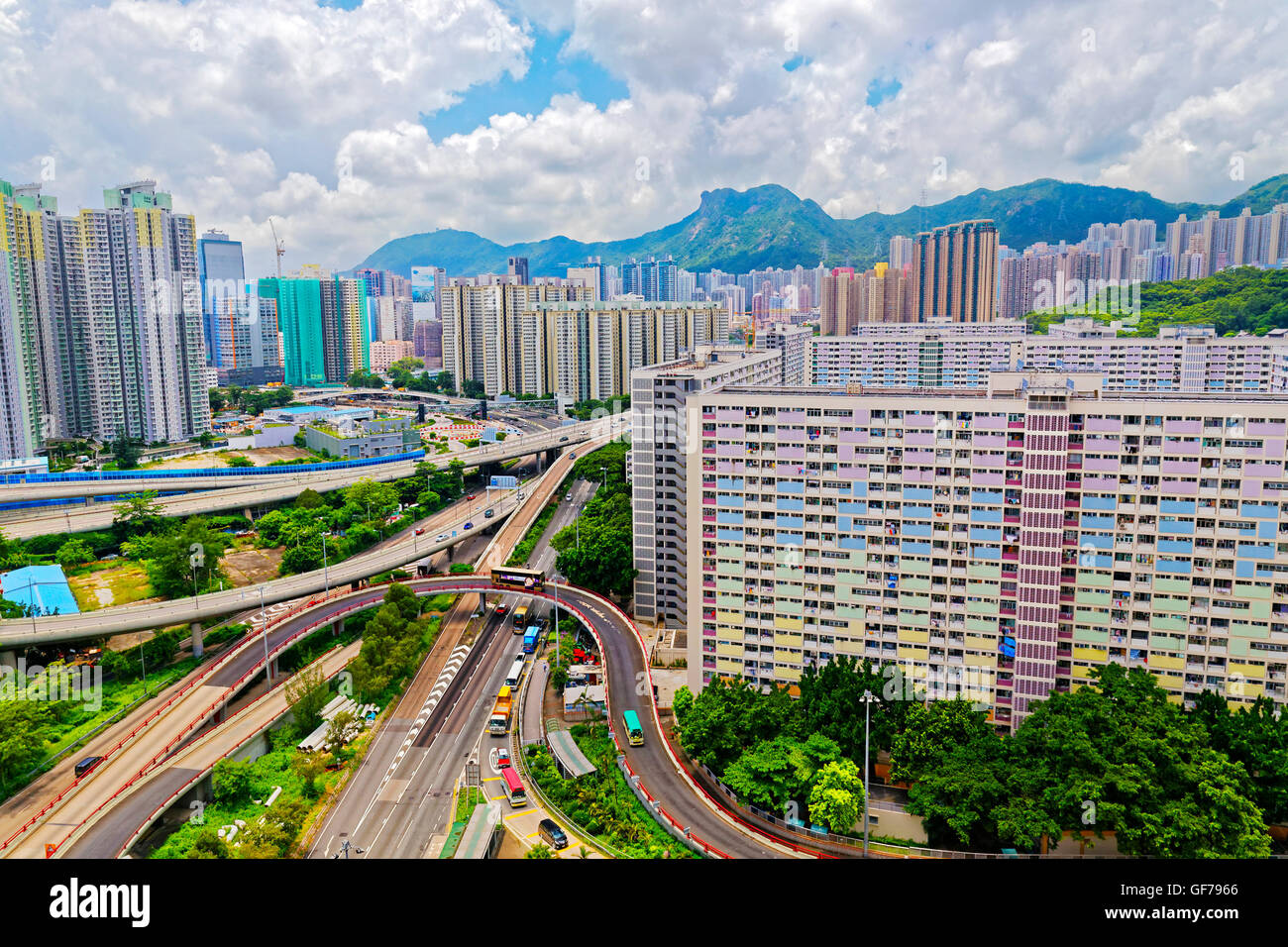 hong kong public estate with landmark lion rock at day Stock Photo - Alamy