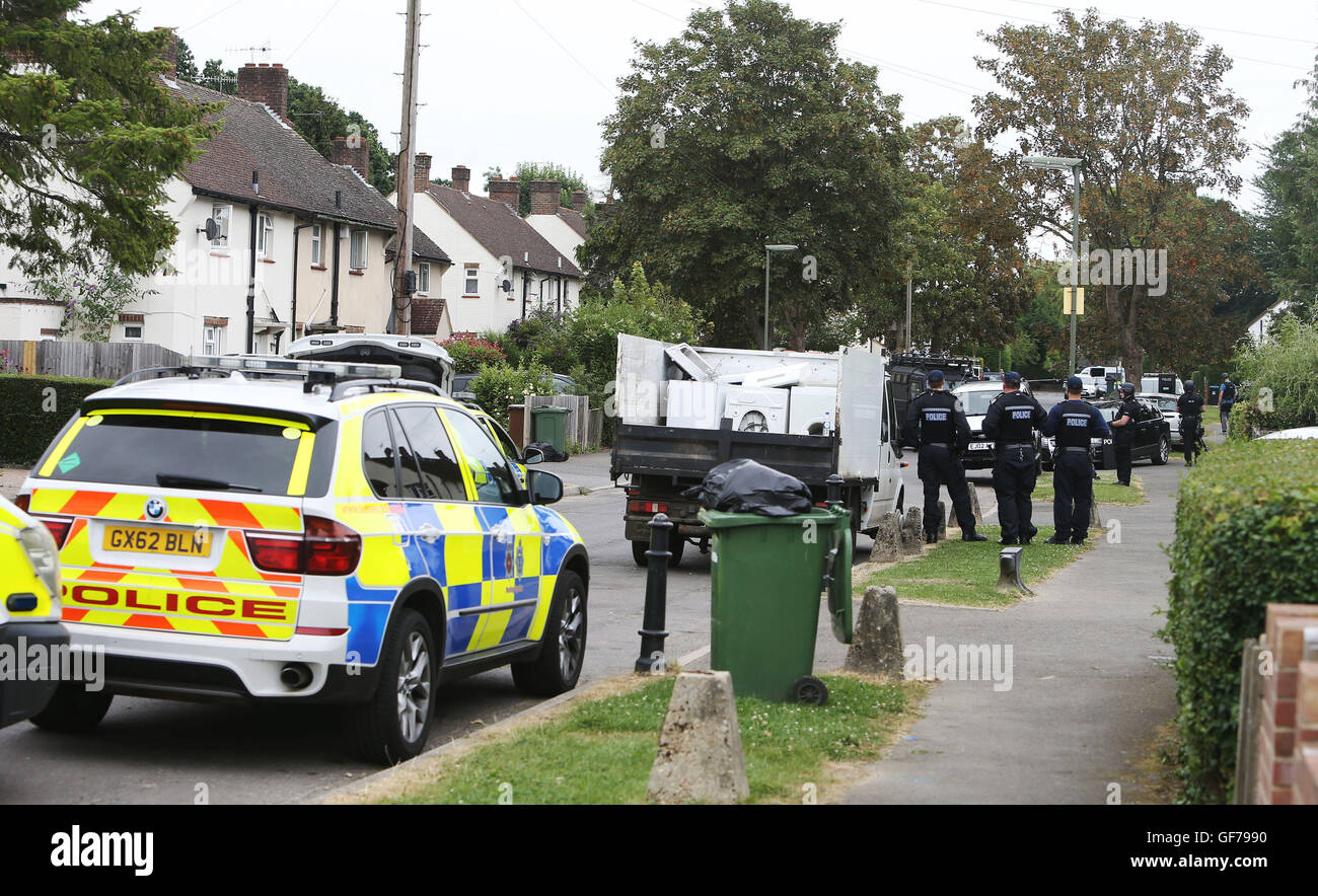 Armed police at the scene in Smallfield, Surrey, after reports someone ...