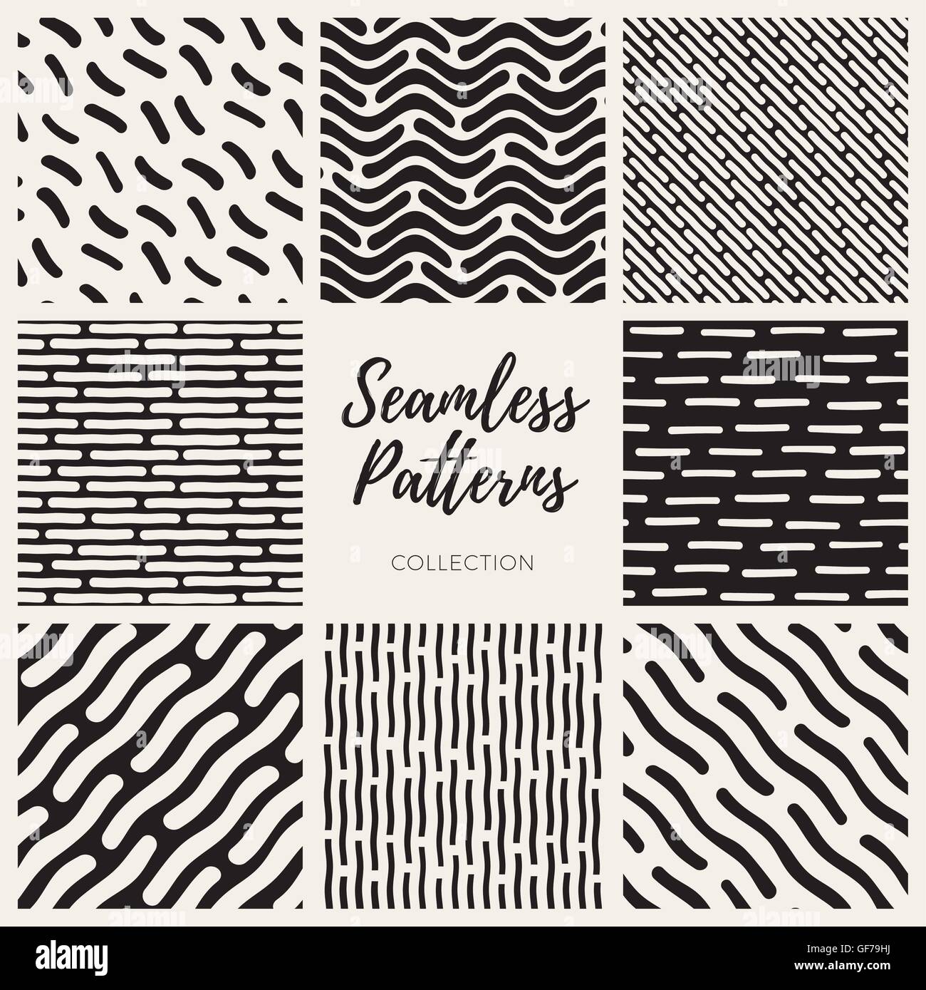 Vector Seamless Black And White Hand Drawn Lines Patterns Stock Vector