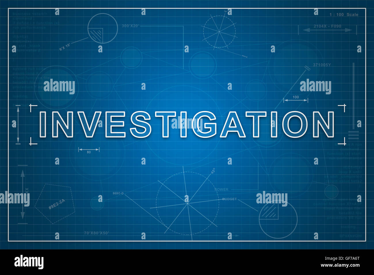 Investigation on paper blueprint background, business concept Stock ...