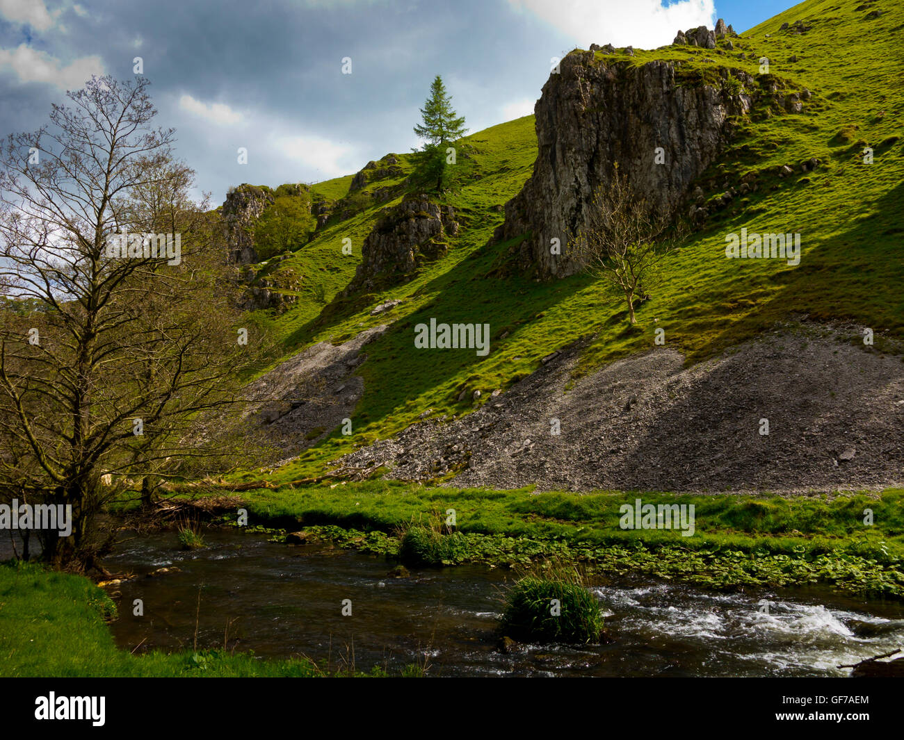 Limestone scenery at Wolfscote Dale near Hartington in White Peak area ...