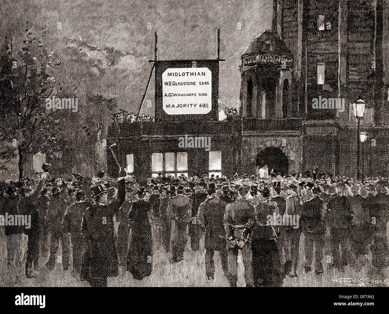 Announcing results of the General Election of 1892 at the National ...