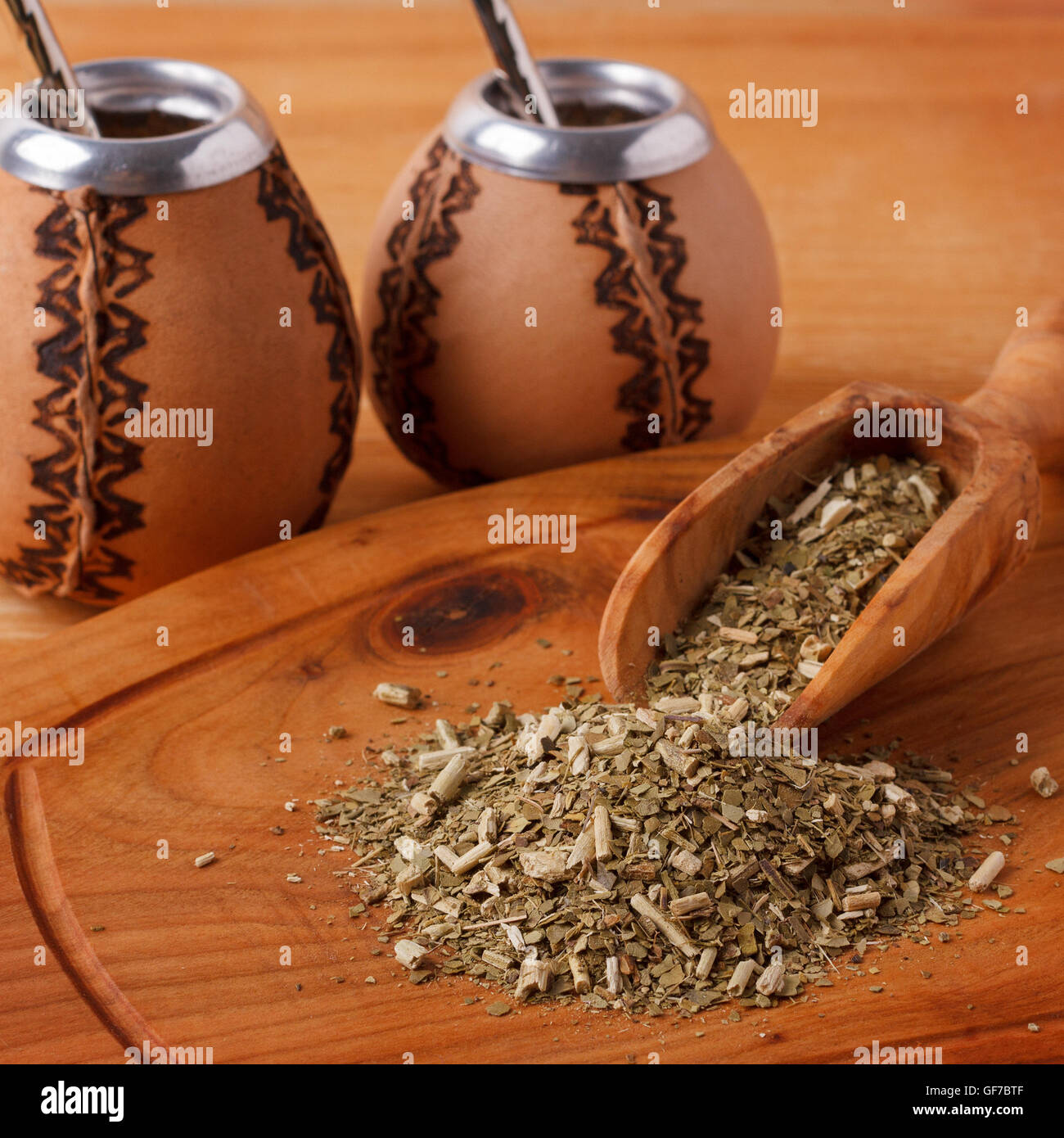 Mate in a traditional calabash gourd with bombilla. Selective focus ...