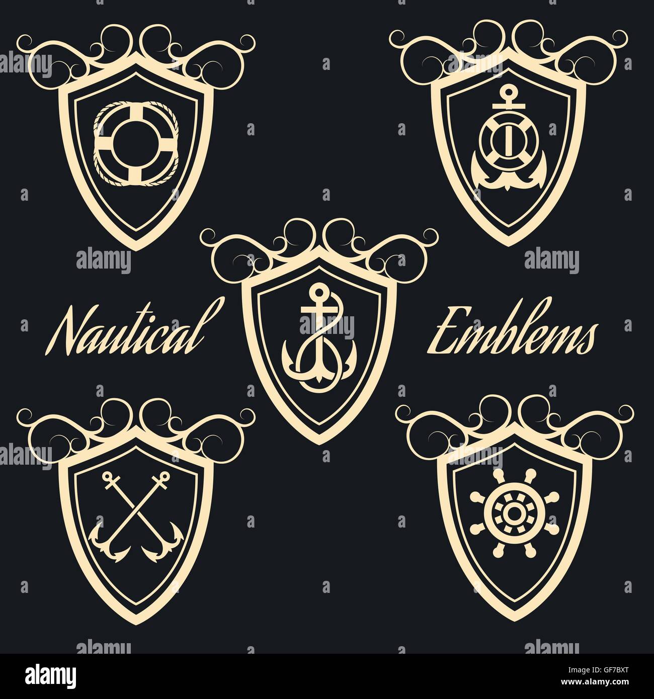 Set Nautical Badges And Labels with anchors and steering wheel ...