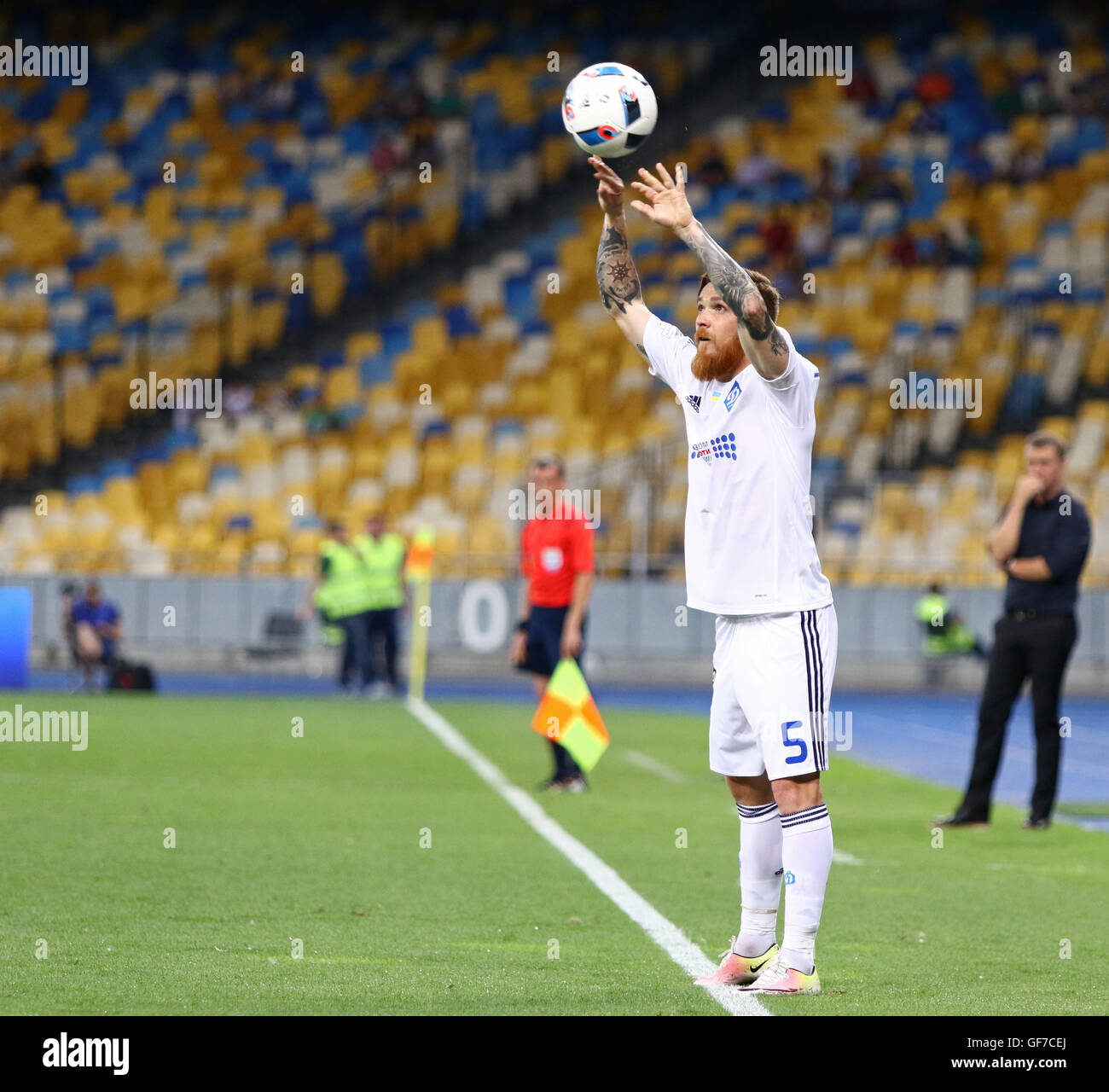 Footballer professional attack moment fight run jump control kick fall ...