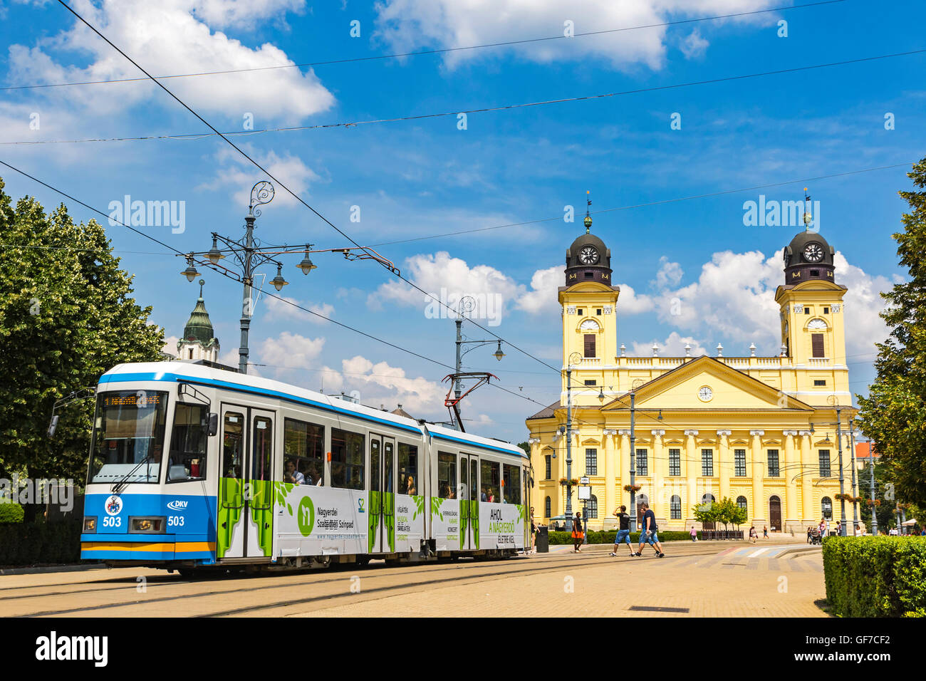 Kossuth square with Protestant Great Church (Hungarian: Reformatus ...