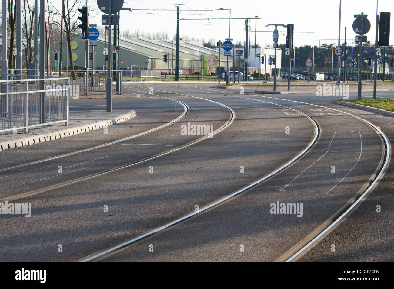 Tram lines at Highfields tram stop Nottingham Stock Photo - Alamy