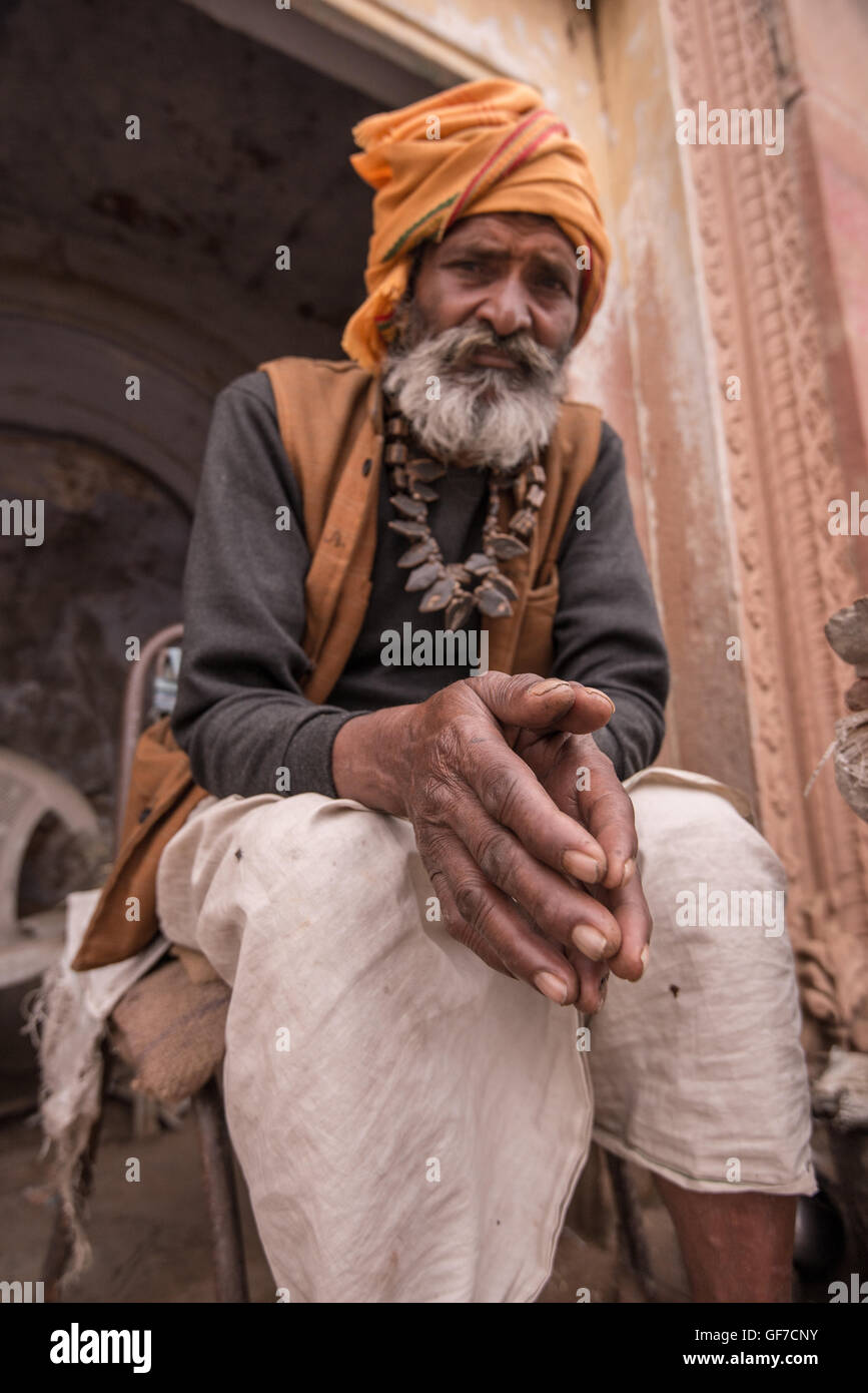 Indian holy men around the streets of Radha Kund village near Vrindavan ...