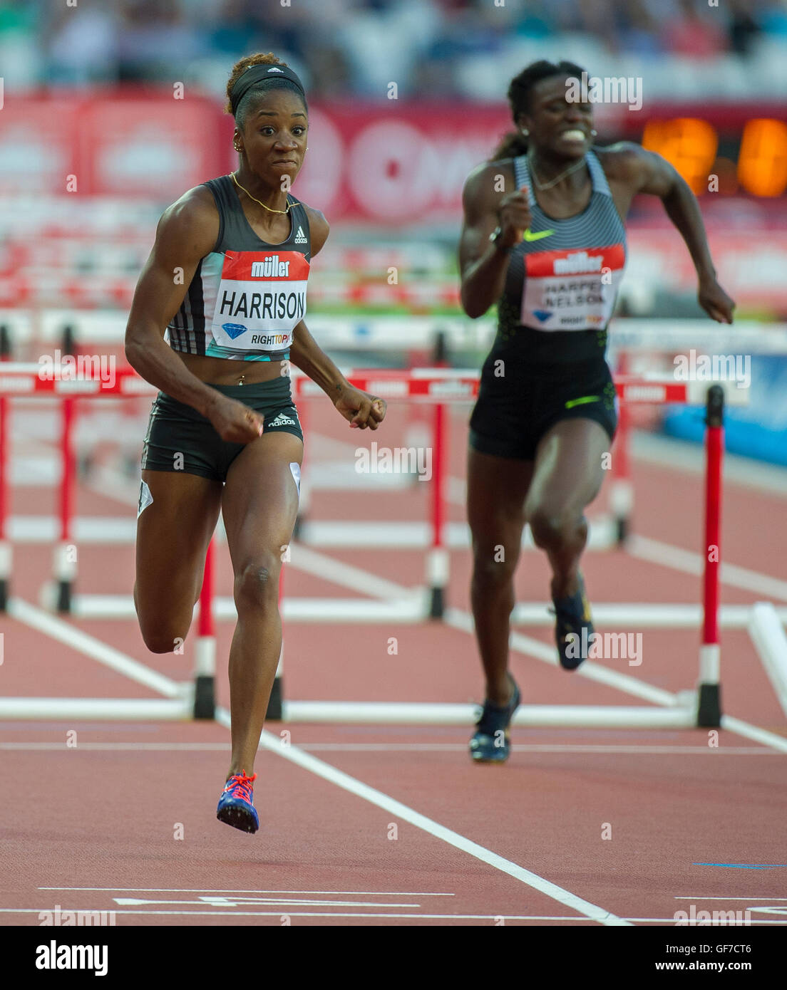 LONDON, ENGLAND - JULY 22: Kendra Harrison competing in the women 100m Hurdles semi final, Day ...