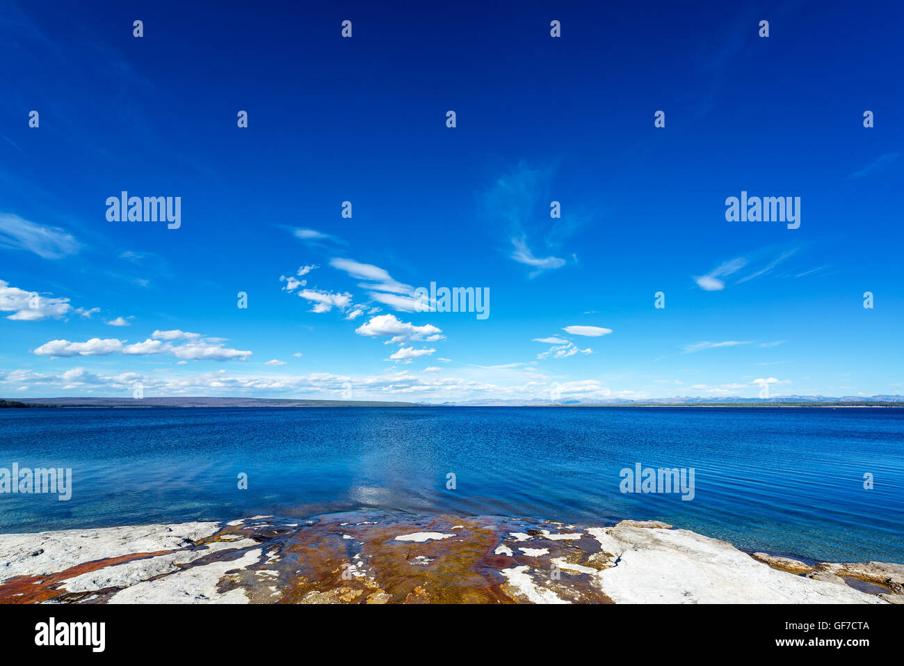 Water from natural pools running into Yellowstone Lake at West Thumb ...