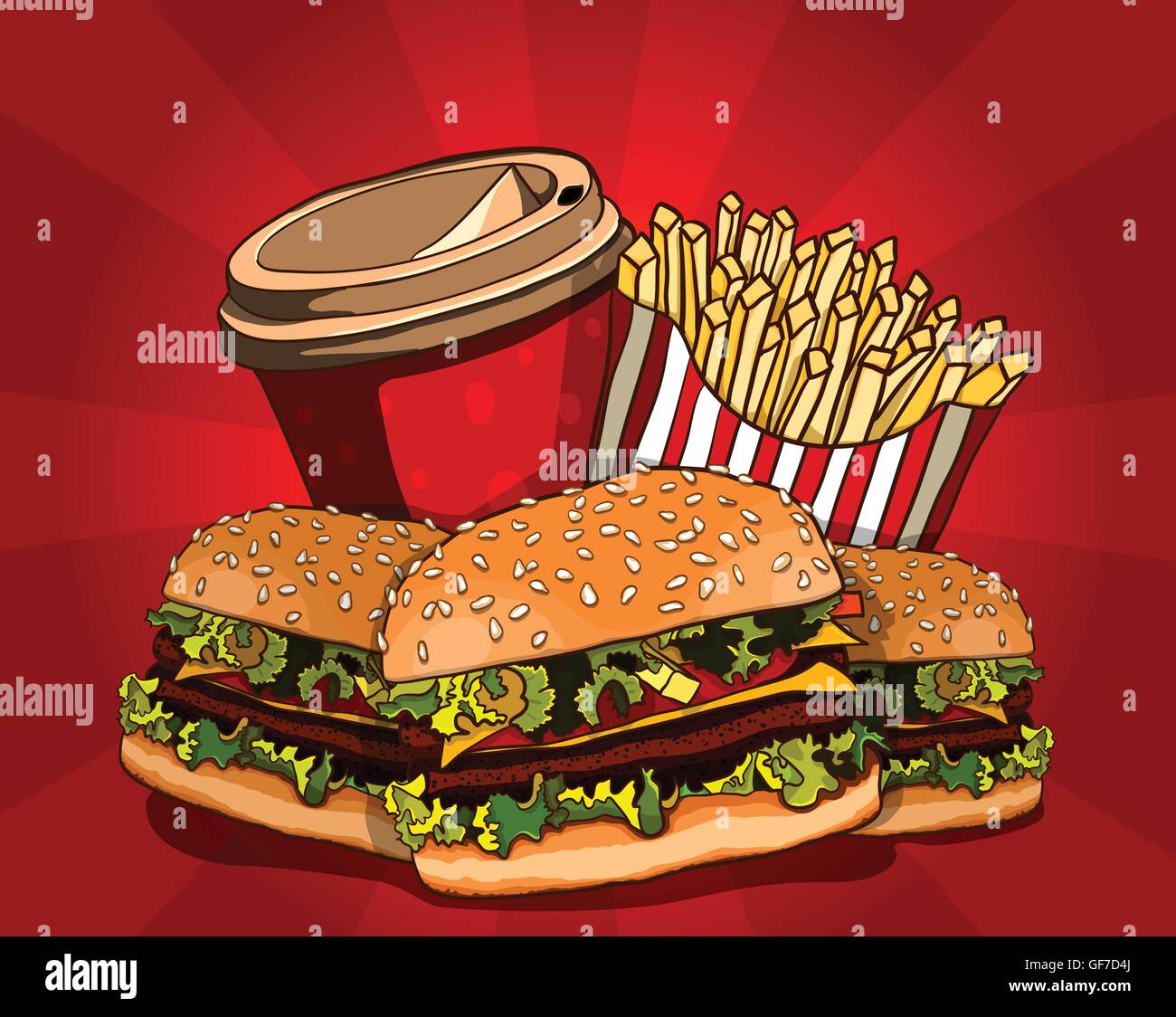 Group of fast food products. Vector illustration Stock Vector Image ...