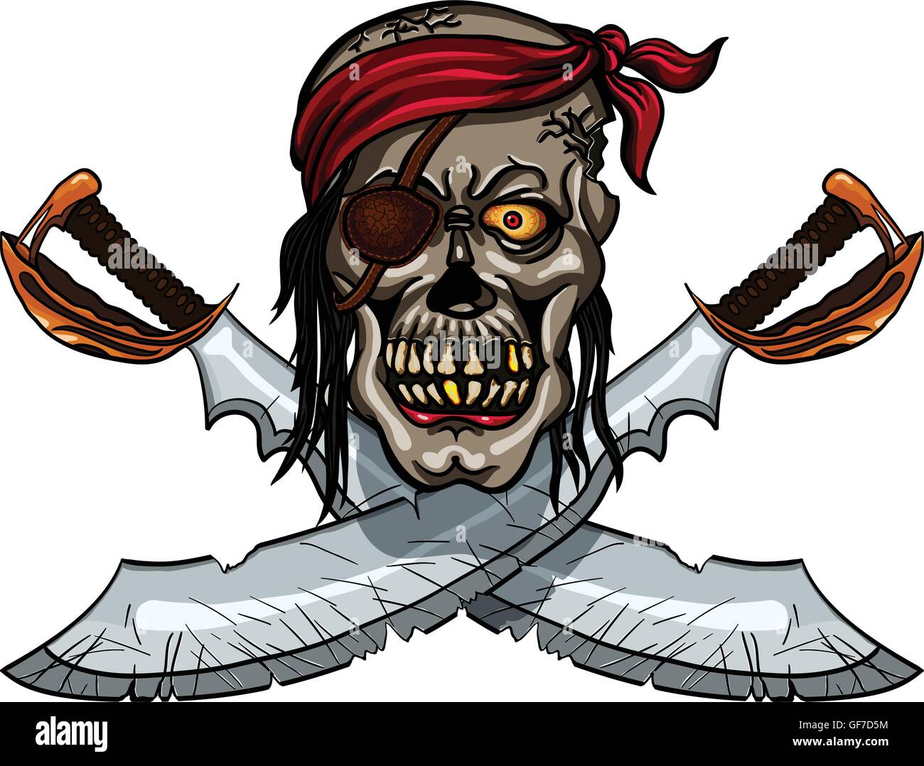 Danger pirate skull in bandanna and crossed swords for tattoo or t ...