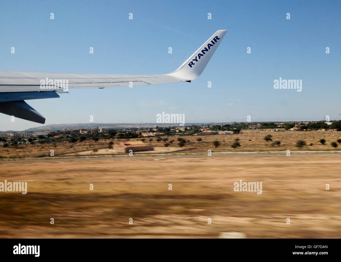 View from the window onto the wing of an airplane of the airline ...