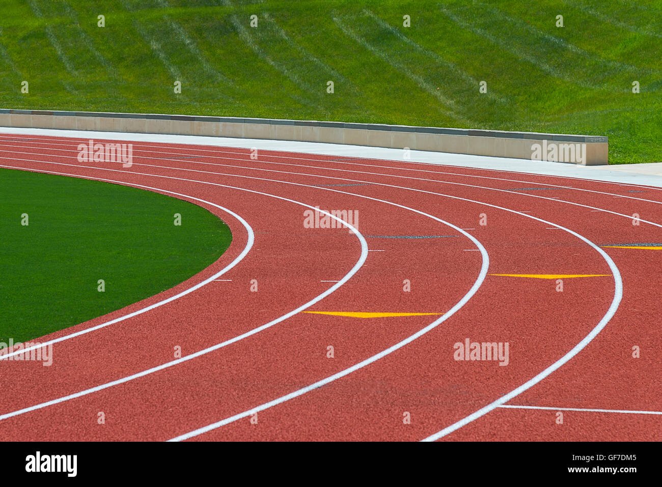 Close Up View Of A Track And Field Event Stadium With The Lanes Forming ...