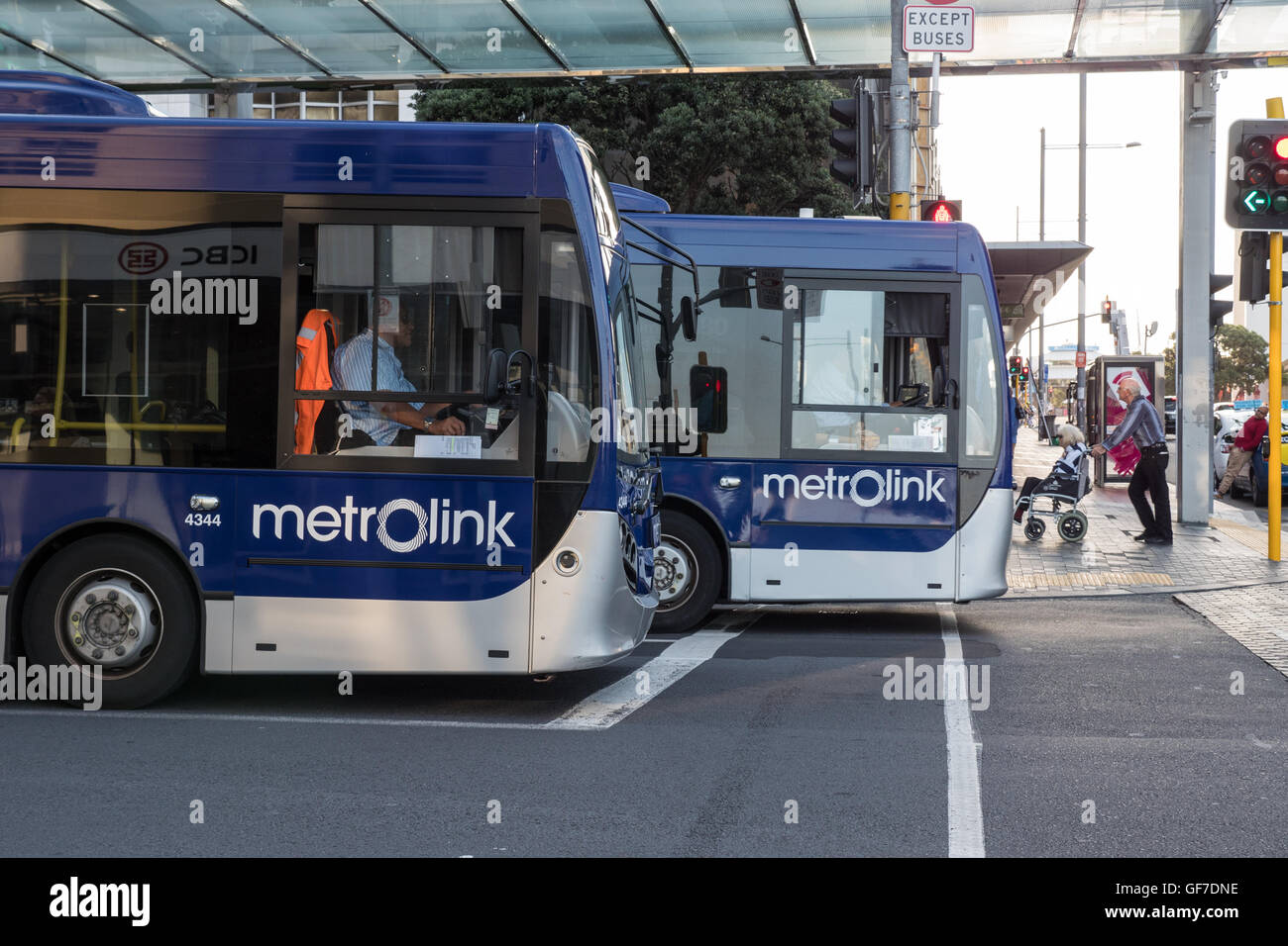 Metrolink public transport buses, Queen Street, Auckland, New Zealand ...