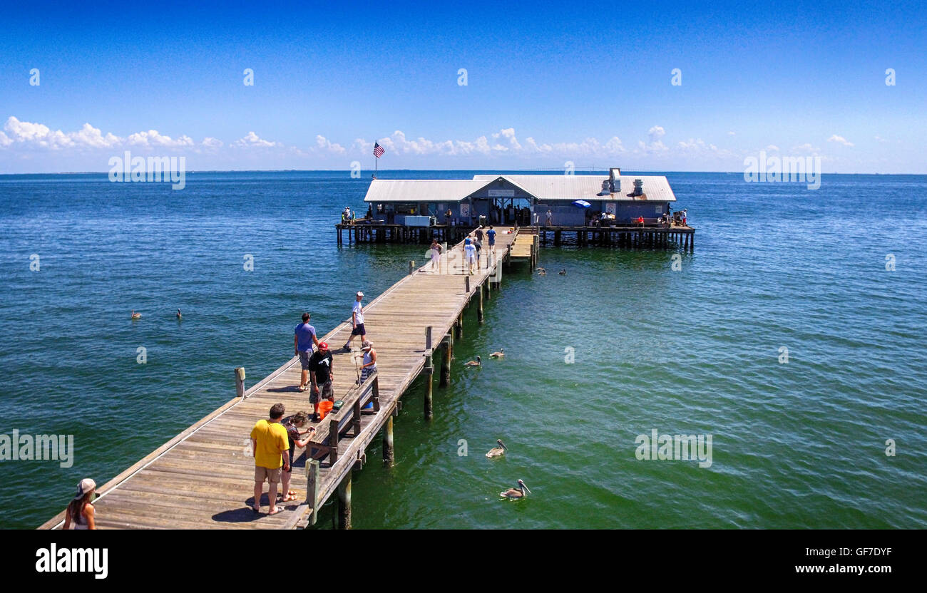 Aerial view of people on Anna Maria Island City Pier in Bradenton, FL ...