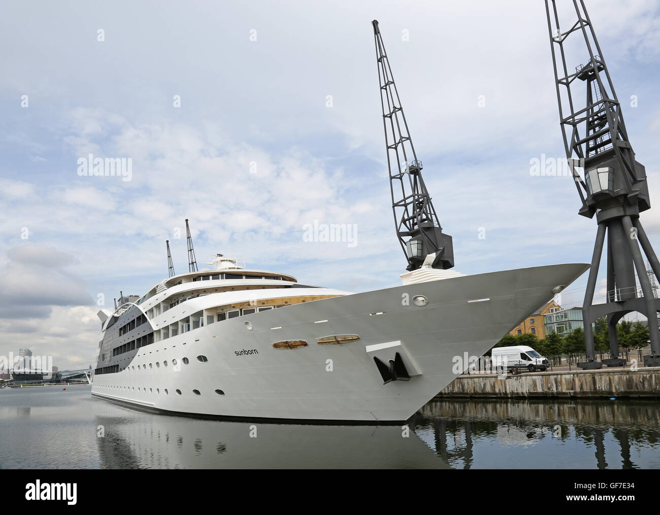 The Sunborn, a small cruise ship used as a floating hotel moored next ...