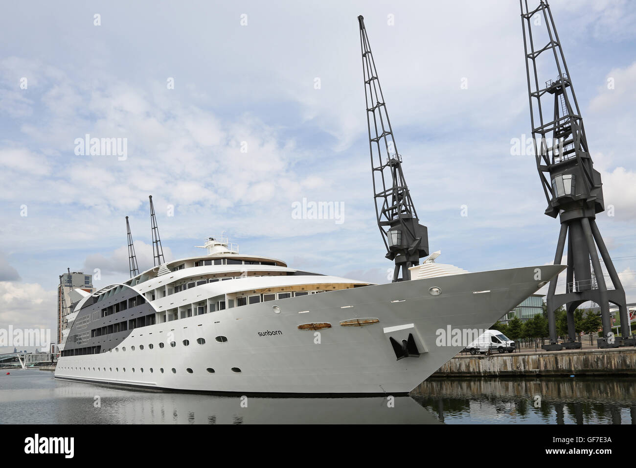 The Sunborn, a small cruise ship used as a floating hotel moored next ...