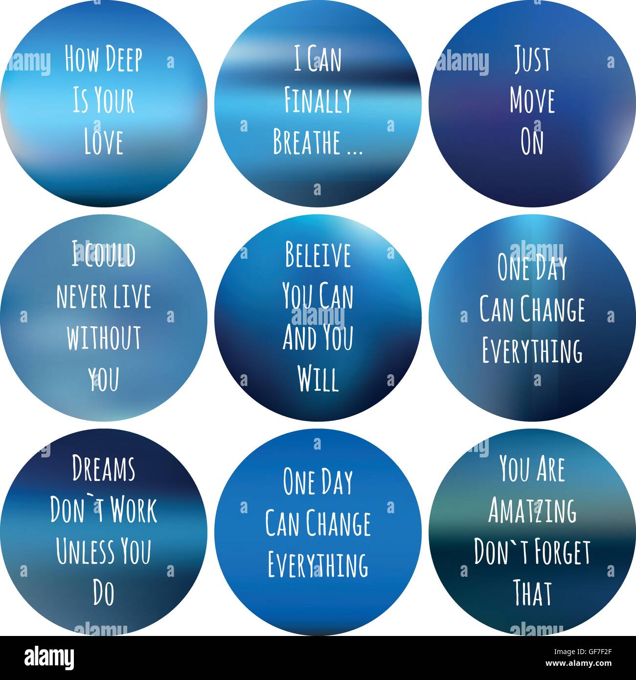 round motivational posters in blue color. Inspirational phrase for ...