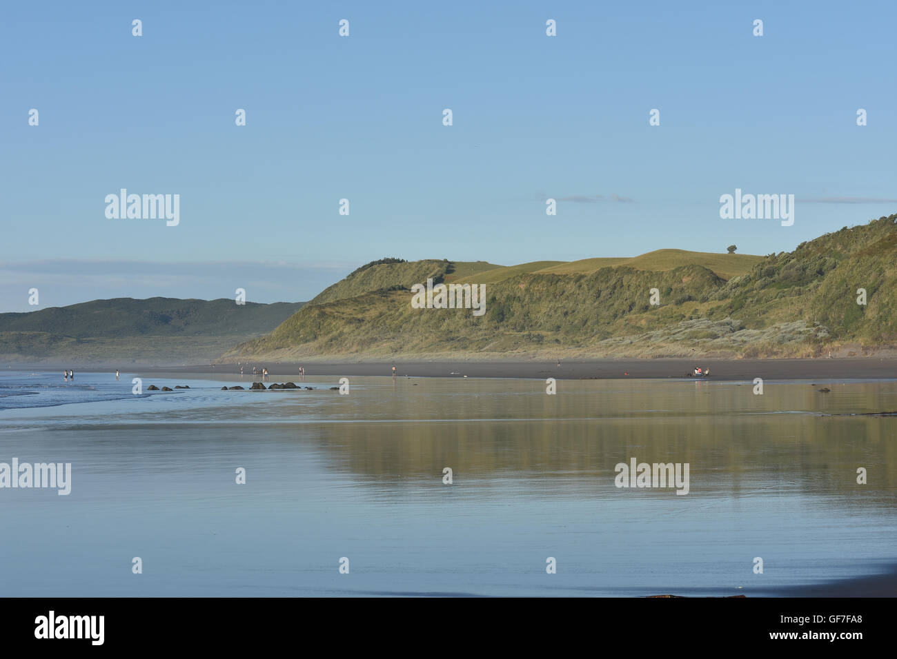 Raglan beach low tide rugged coast Stock Photo - Alamy