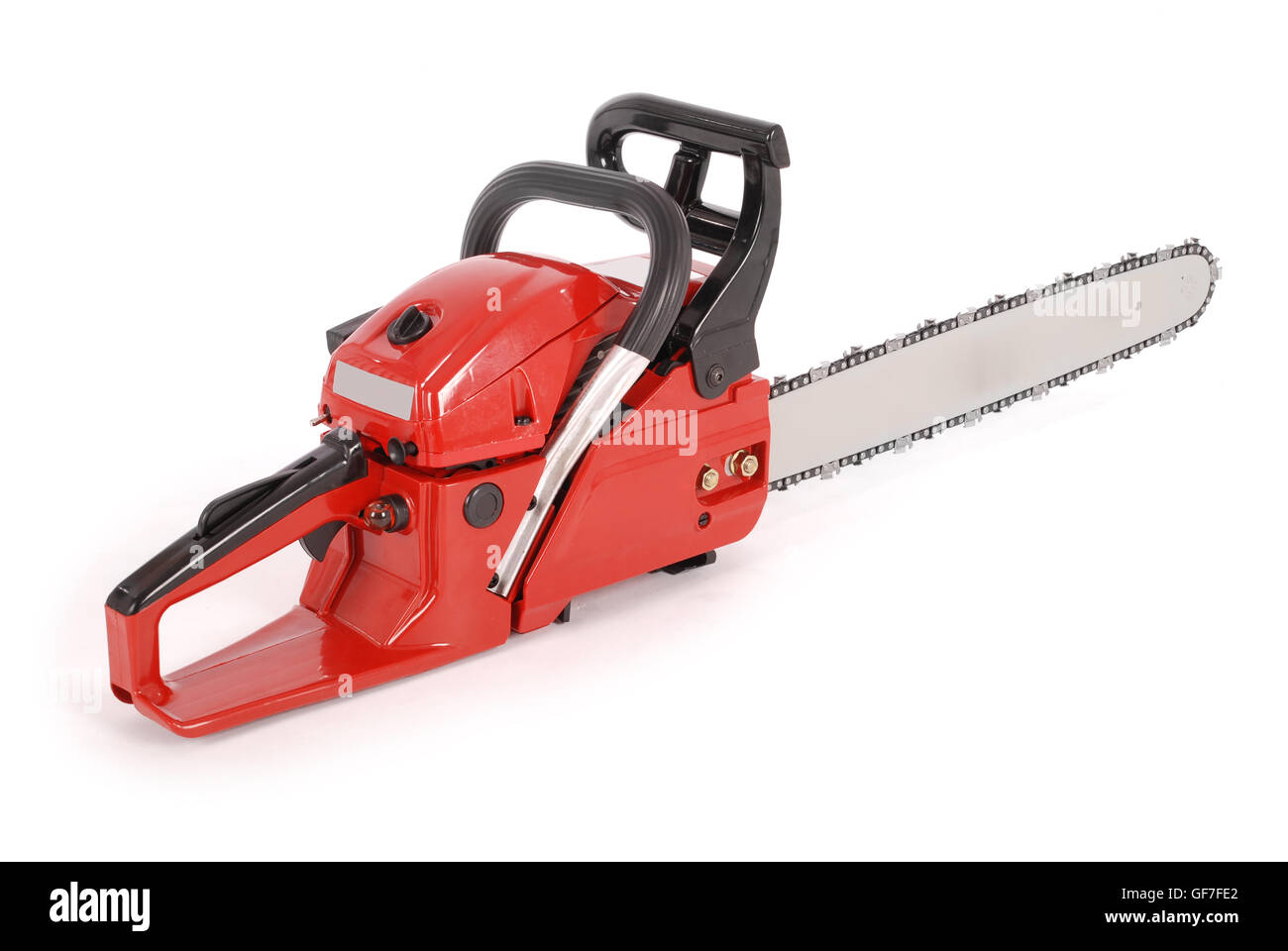 Red professional chainsaw isolated on white background Stock Photo - Alamy