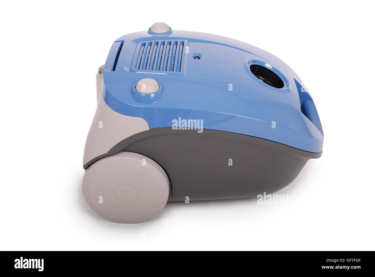 Blue vacuum cleaner isolated on white background. Clipping path inside ...