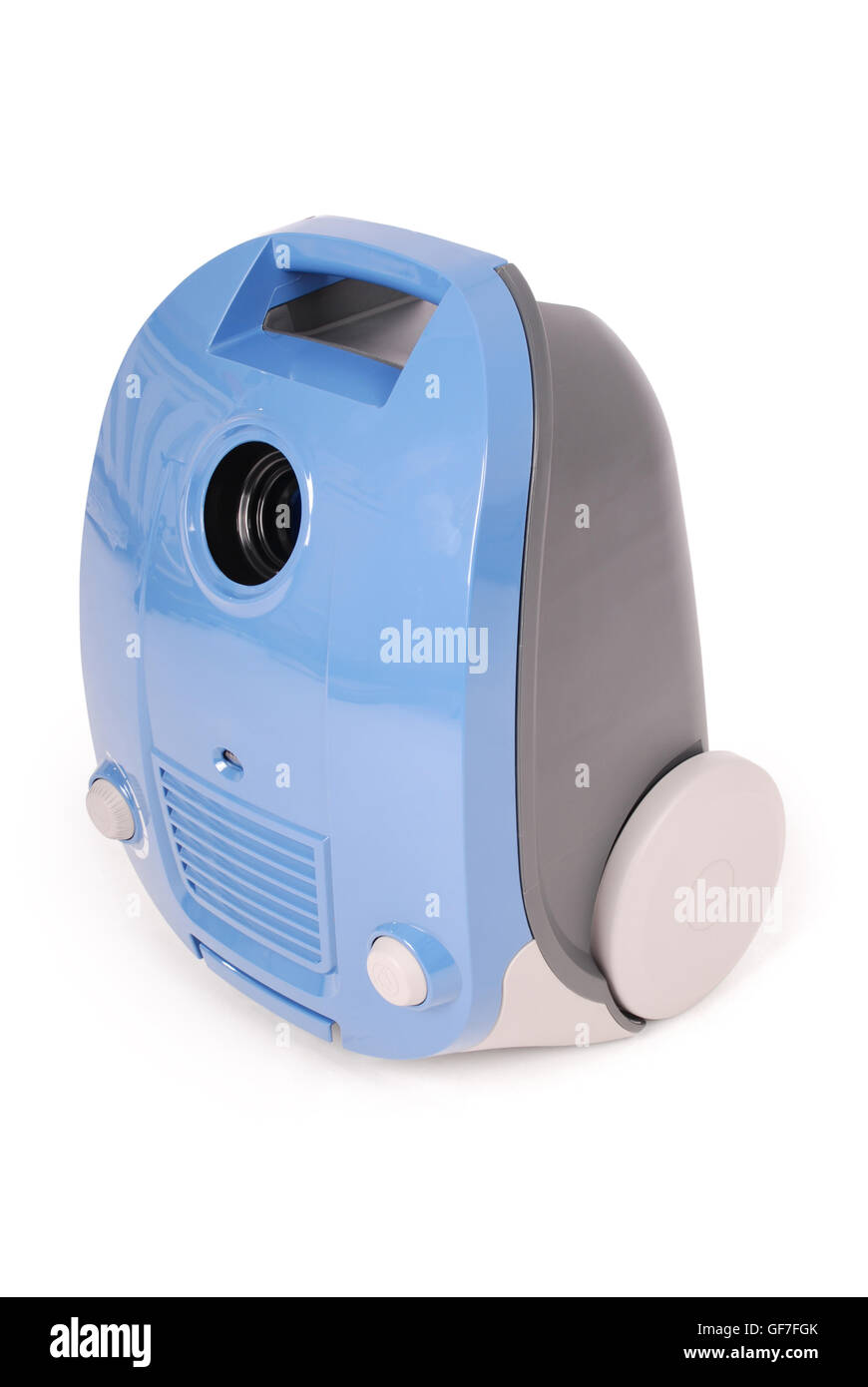 Blue vacuum cleaner isolated on white background. Clipping path inside ...
