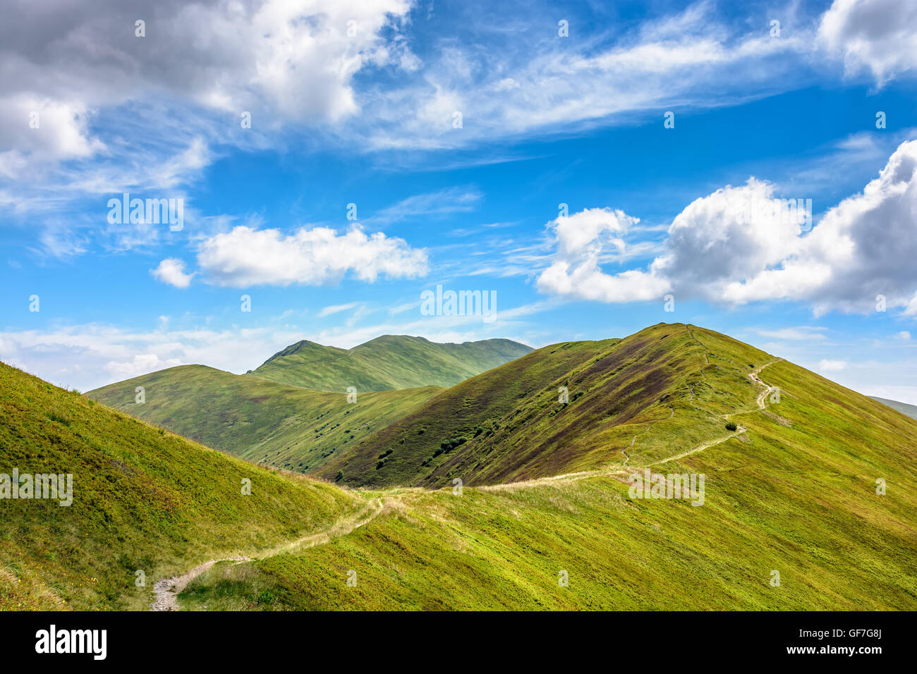 mountain landscape. travers path through hill side to the mountain top ...