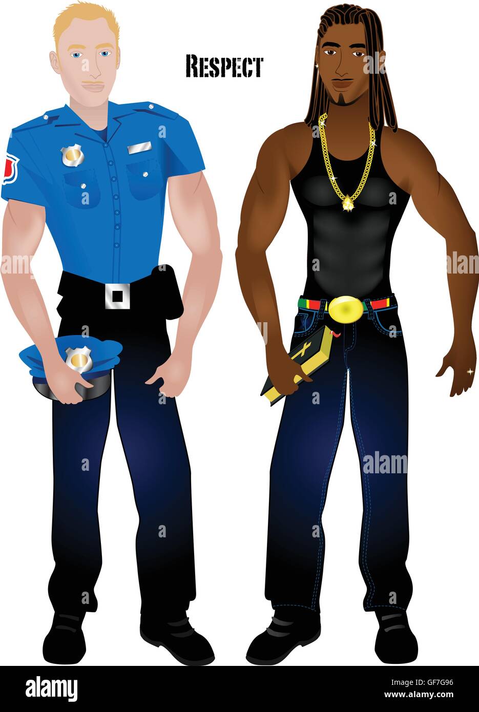 Vector Illustration of a black man and a white cop. May be used for ...