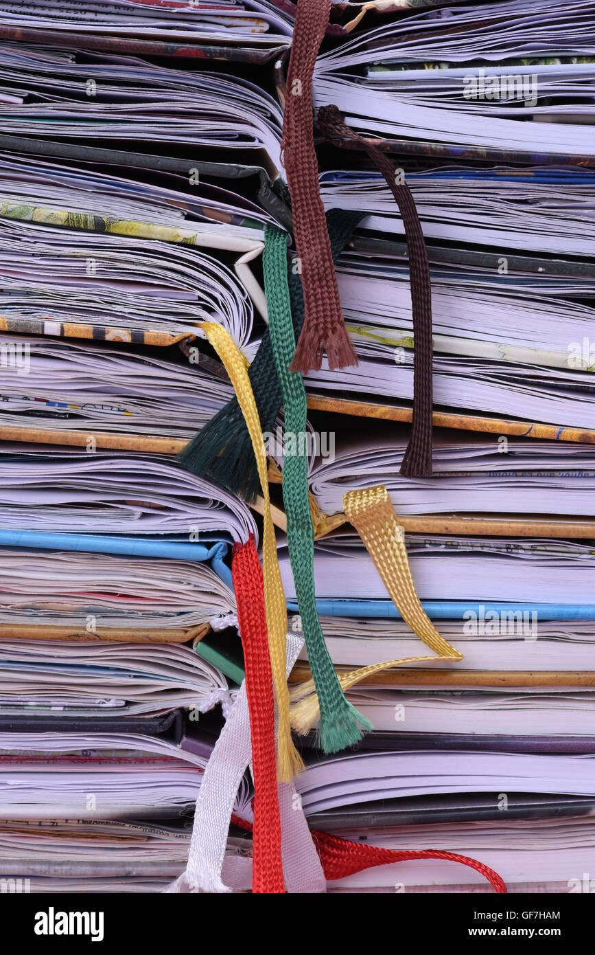 Stack of notebooks, work for teacher Stock Photo - Alamy