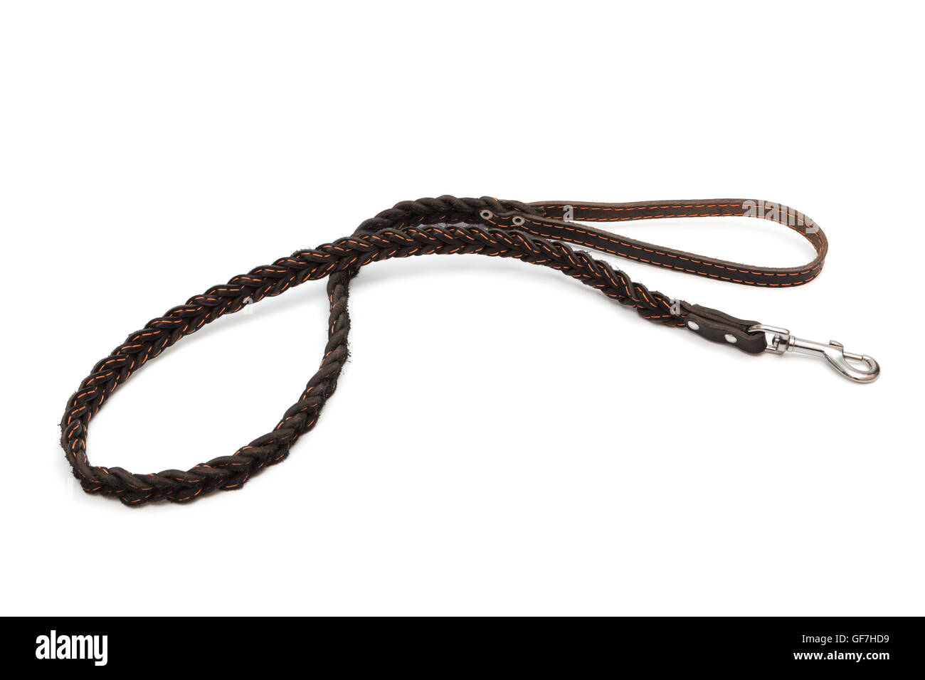 brown leather leash on a white background Stock Photo - Alamy
