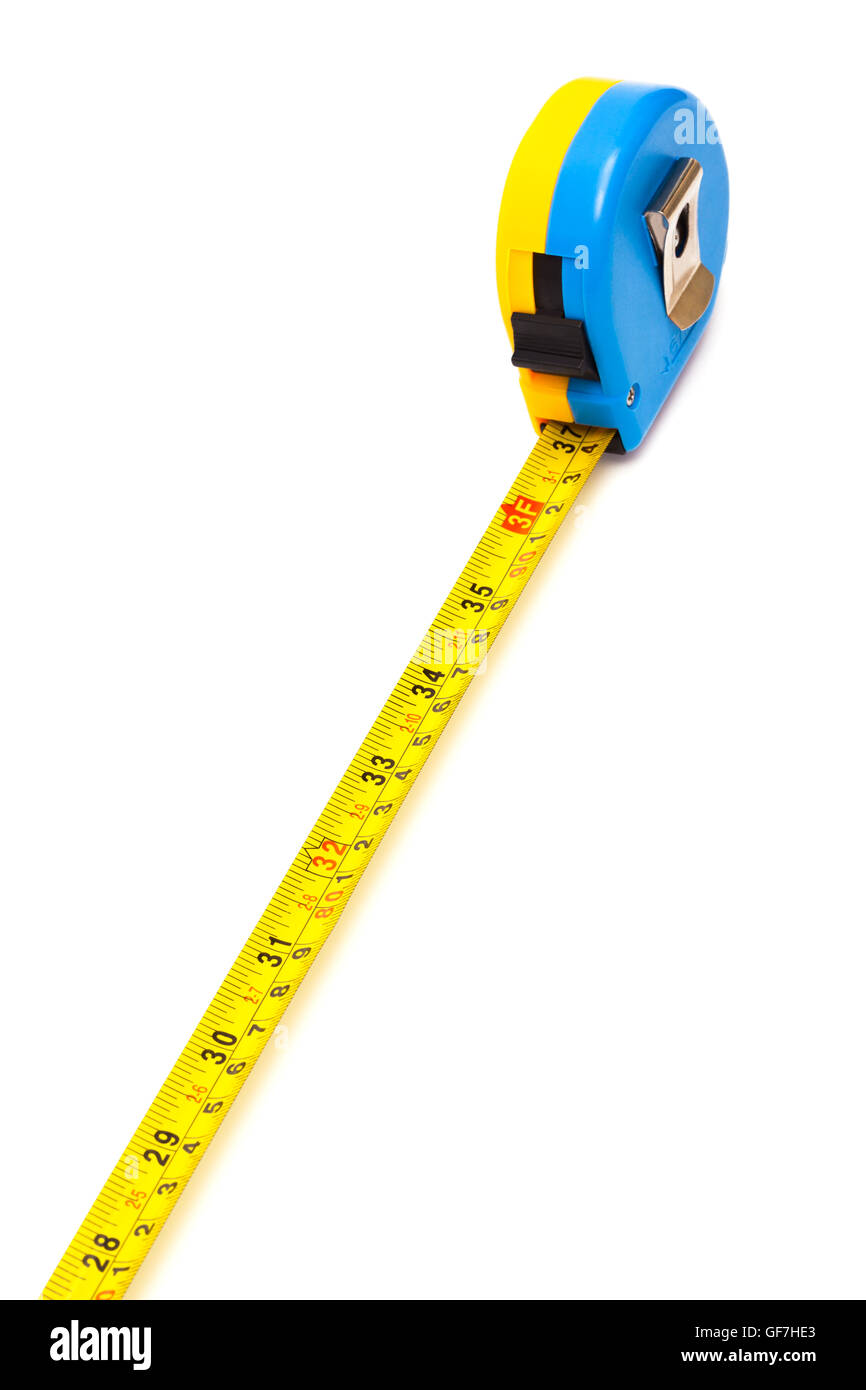 blue new tape-measure on a white background Stock Photo - Alamy