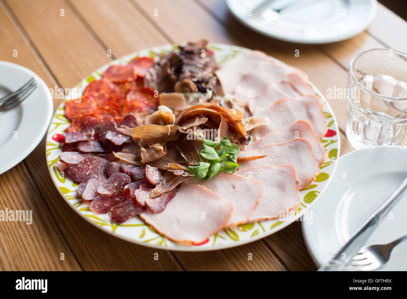 Tasty appetizer. Plate of smoked meat or ham Stock Photo - Alamy
