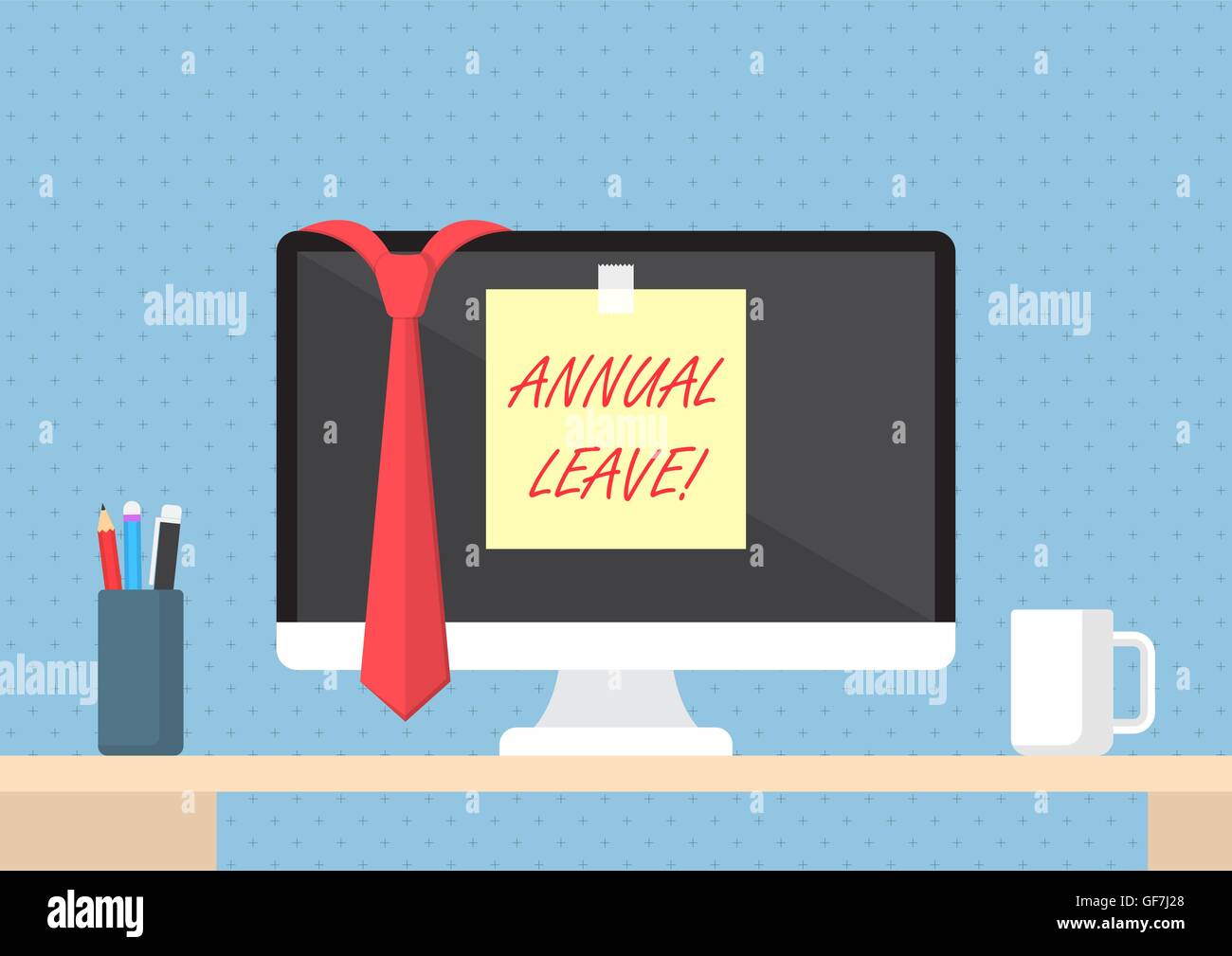 Sticky note with word annual leave on monitor, vacation and holiday ...