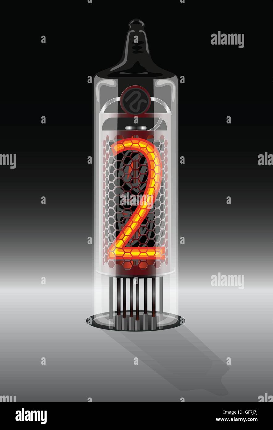 Lamp gas-discharge indicator displaying the numbers with a glowing neon ...