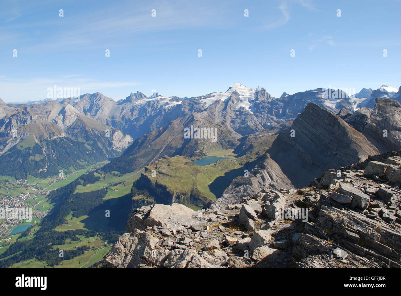 Swiss alps village view meadows hi-res stock photography and images - Alamy