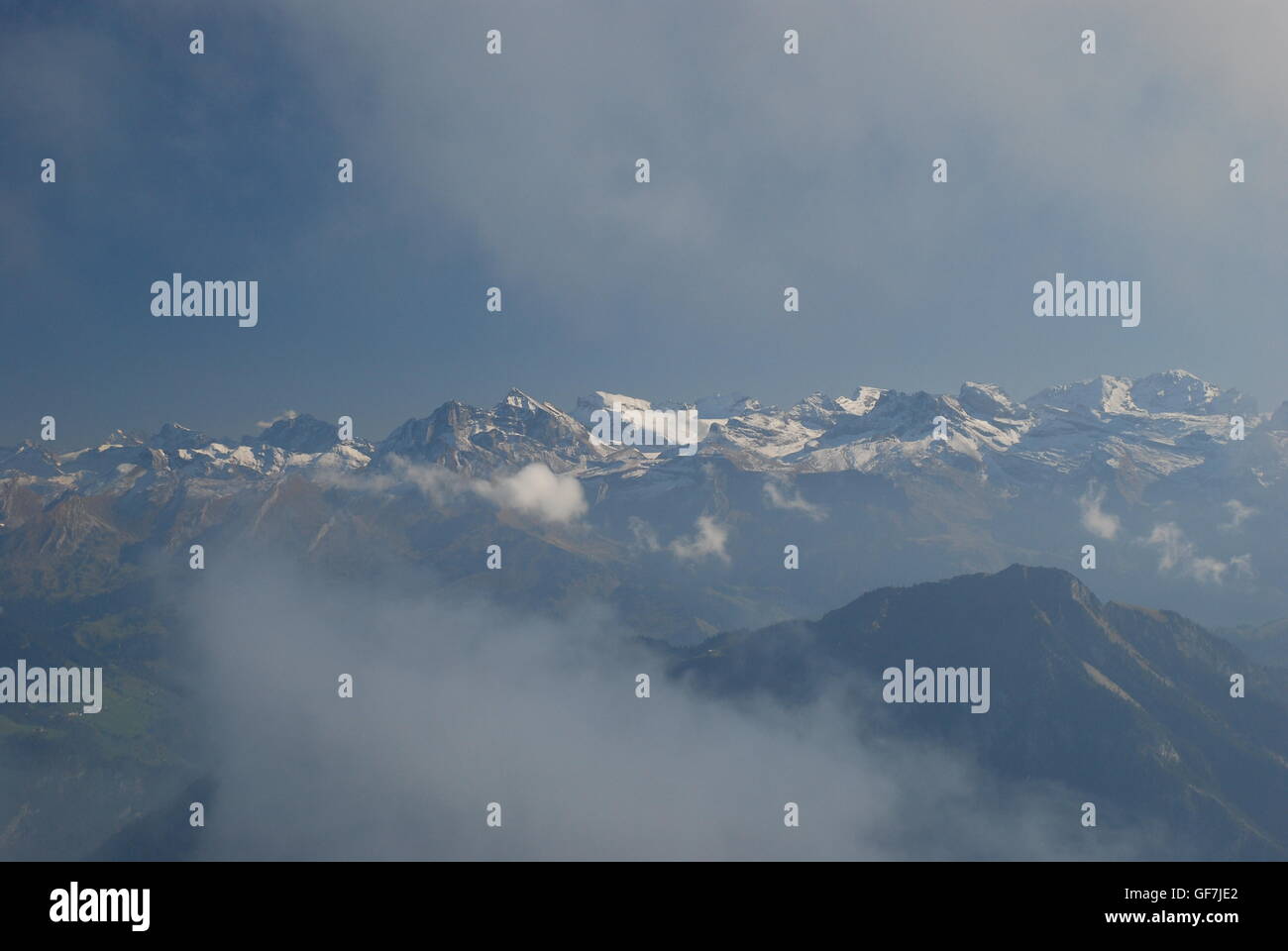 Mountain, panorama, fog, raising clouds, snow, view, vista, white ...