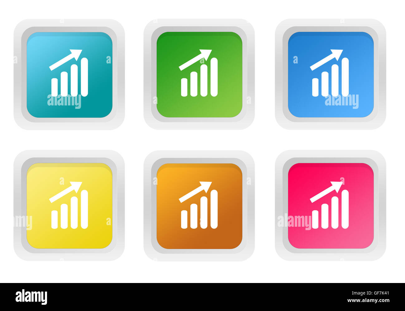 Set of squared colorful buttons with success symbol in blue, green ...